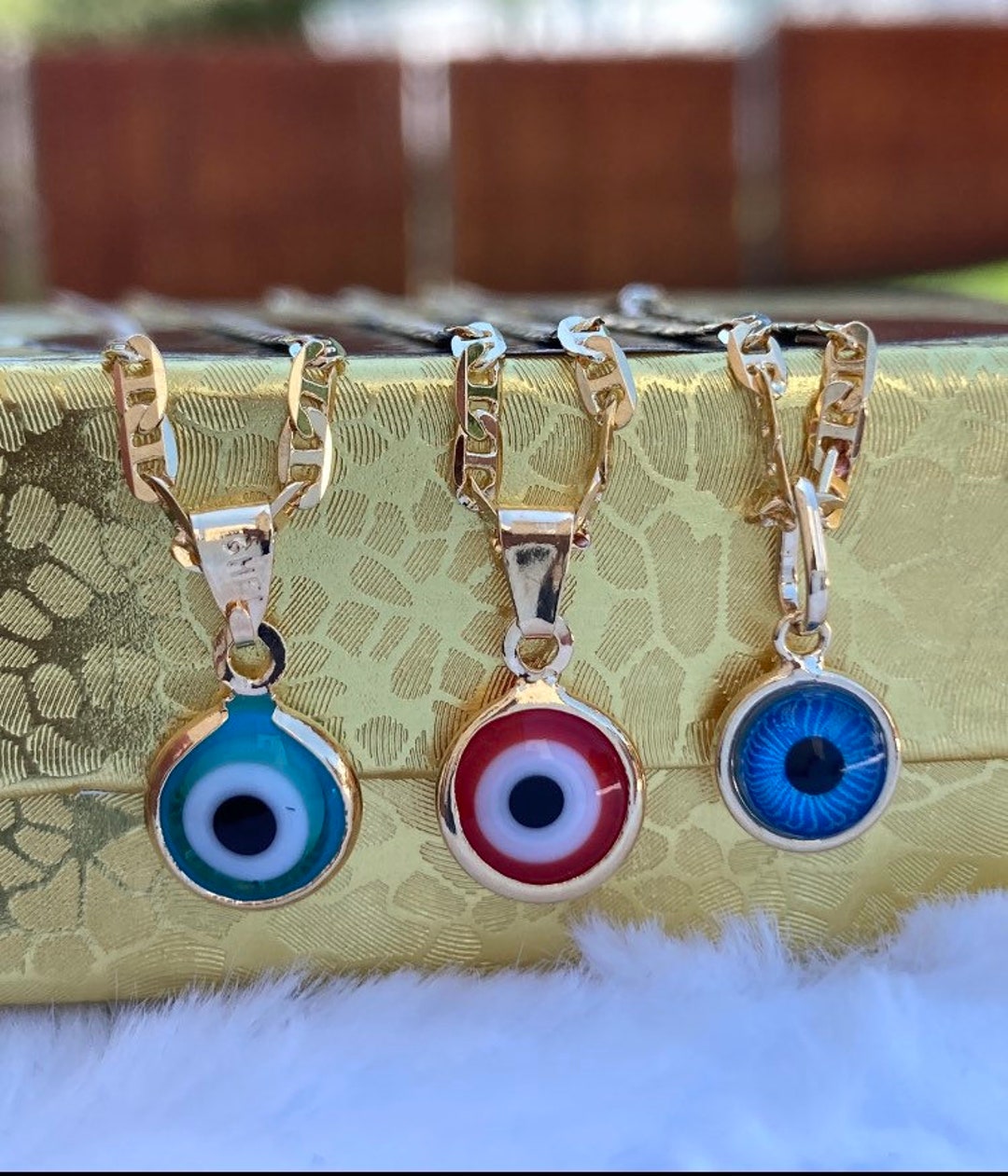 Evil Eye Gold collar de enlace Mariner en capas / collar de dijes ...