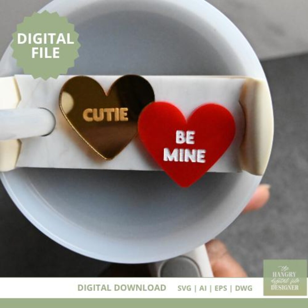 Candy Hearts Digital Stanley Cup Topper File, Heart Laser File, Stanley ...
