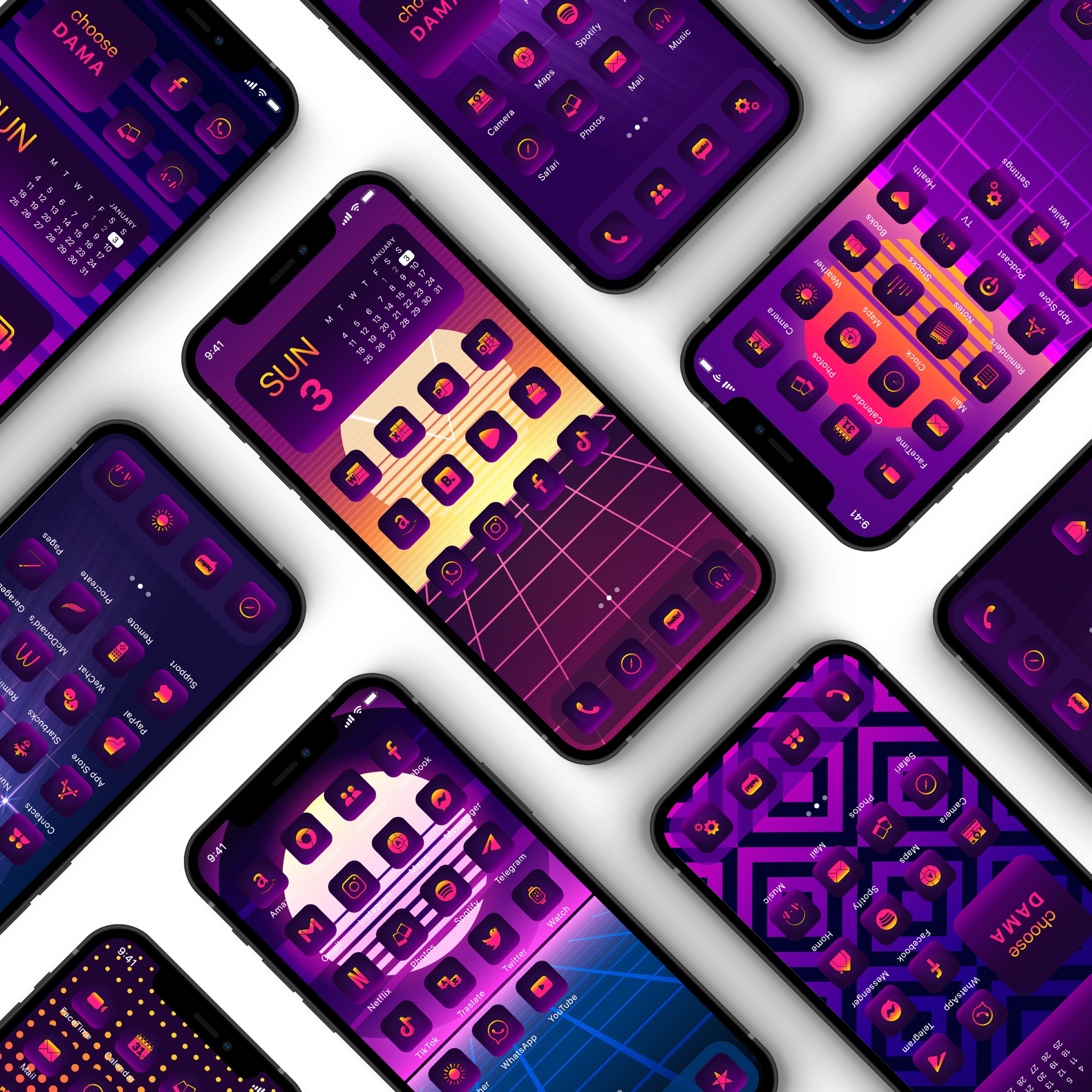 Retro Futuristic 1 Palette Ios 14 Icon Pack for iPhone & - Etsy