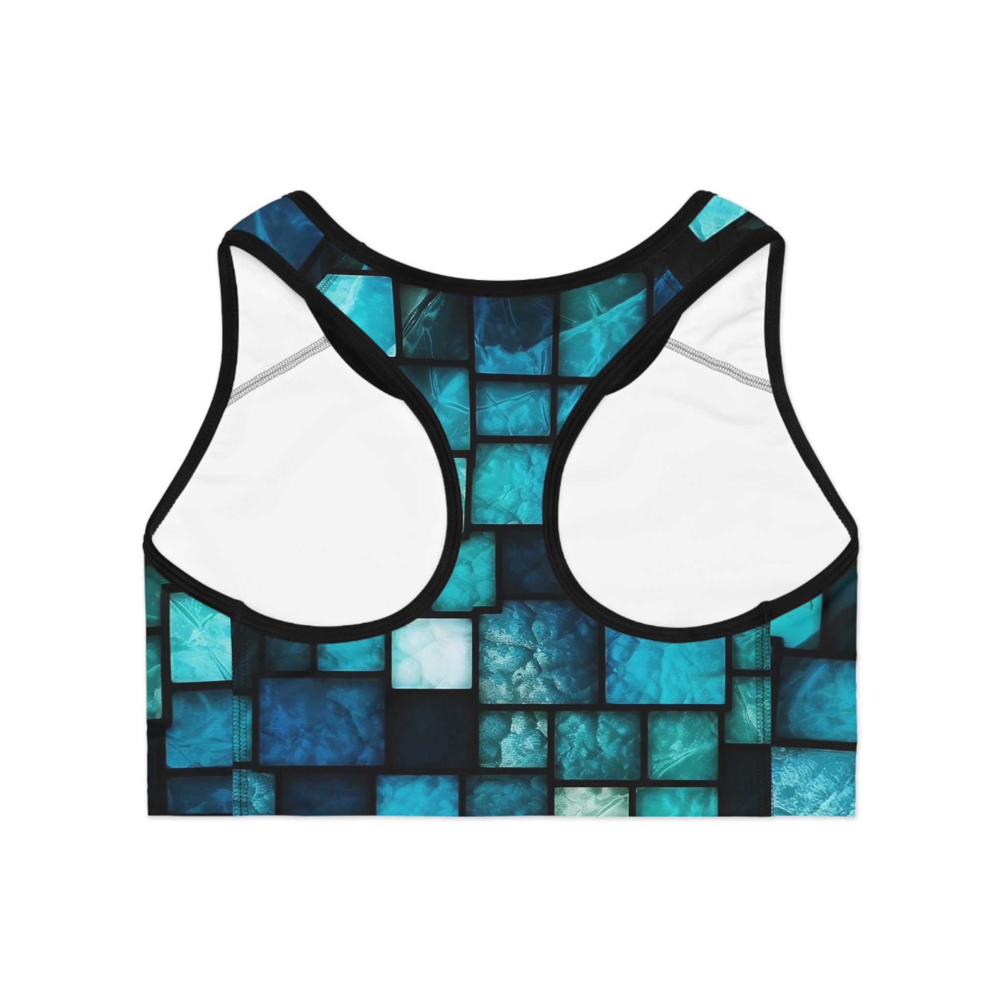 Black and Teal Stained Glass Looksports Bra AOP - Etsy