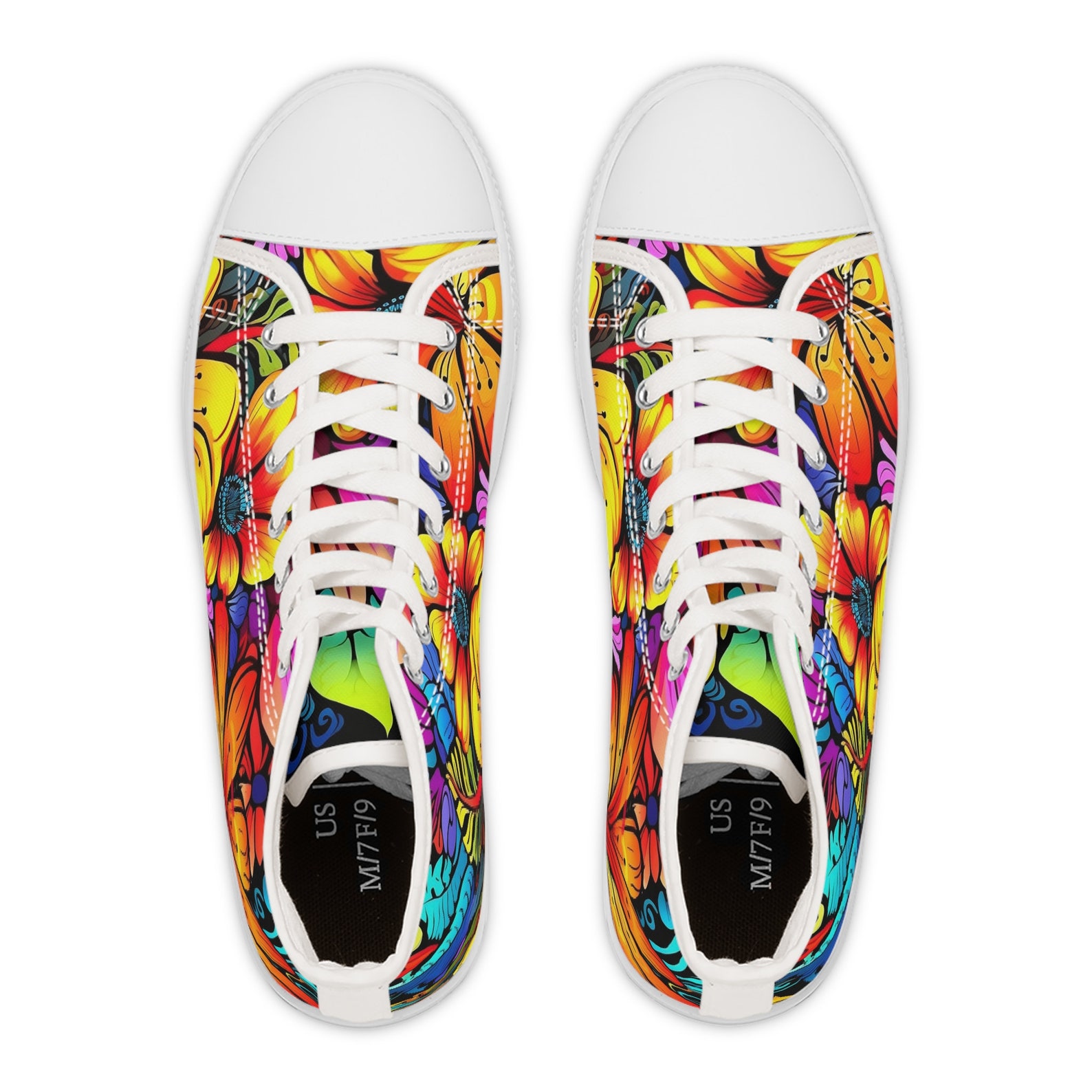 Bright Colorful Flowers Yellow, Pink, Blue, Green Women's High Top ...