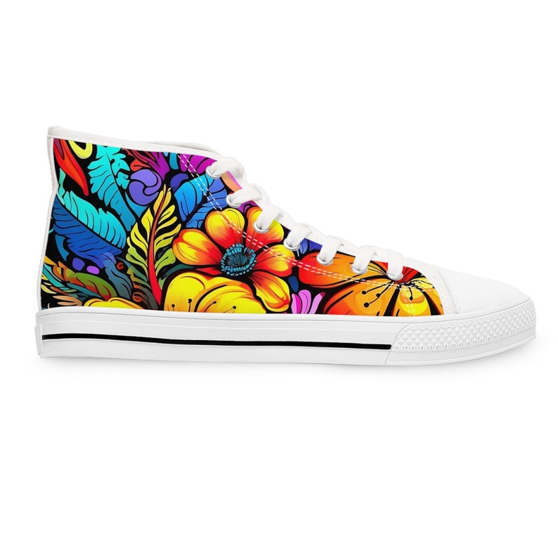 Bright Colorful Flowers Yellow, Pink, Blue, Green Women's High Top ...