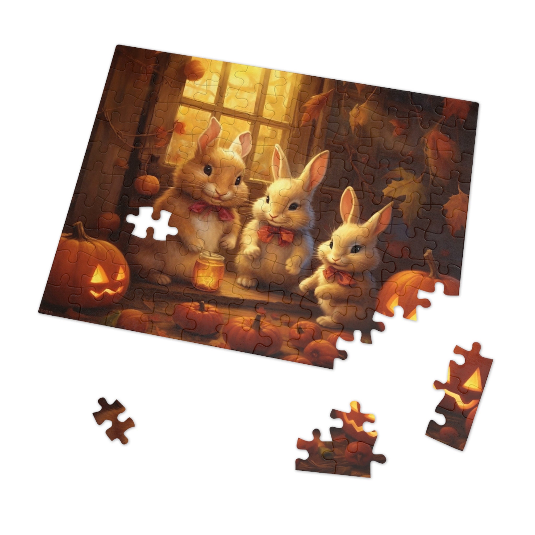Three Bunnies and 2 Pumpkins Halloween Jigsaw Puzzle 30, 110, 252, 500 ...