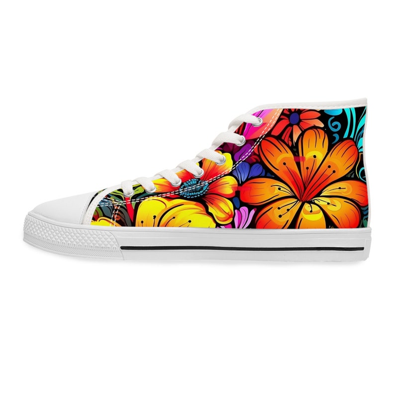 Bright Colorful Flowers Yellow, Pink, Blue, Green Women's High Top ...