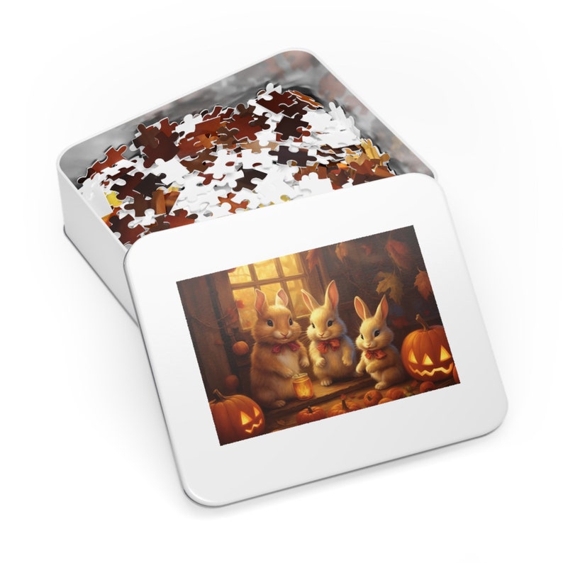 Three Bunnies and 2 Pumpkins Halloween Jigsaw Puzzle 30, 110, 252, 500 ...