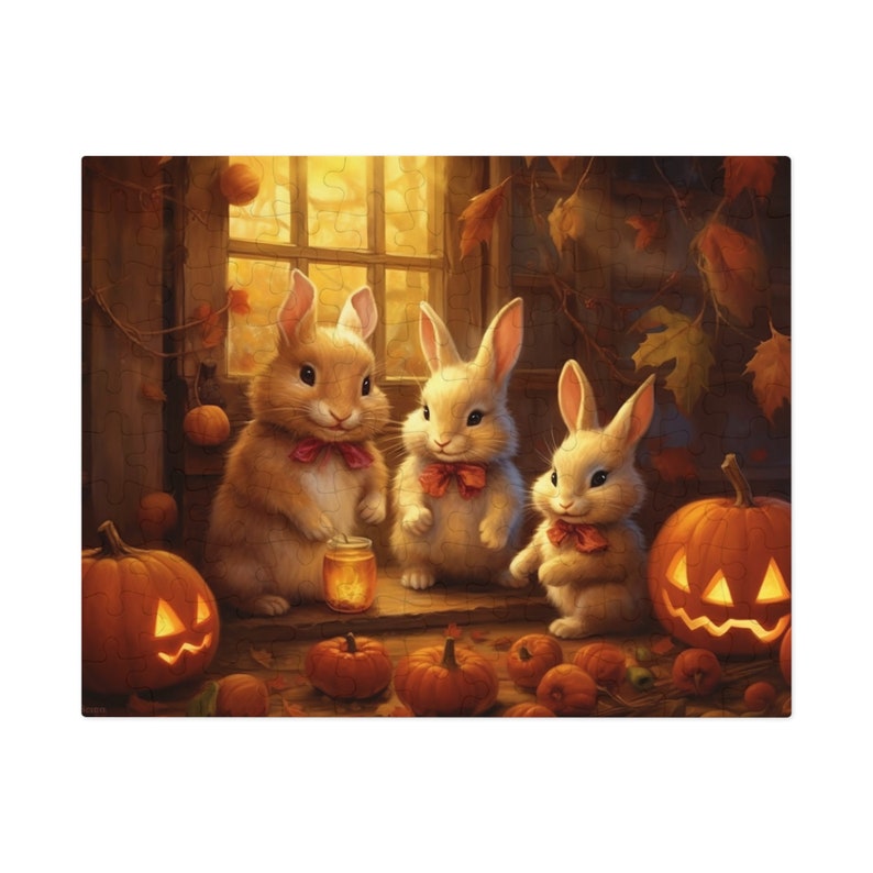Three Bunnies and 2 Pumpkins Halloween Jigsaw Puzzle 30, 110, 252, 500 ...