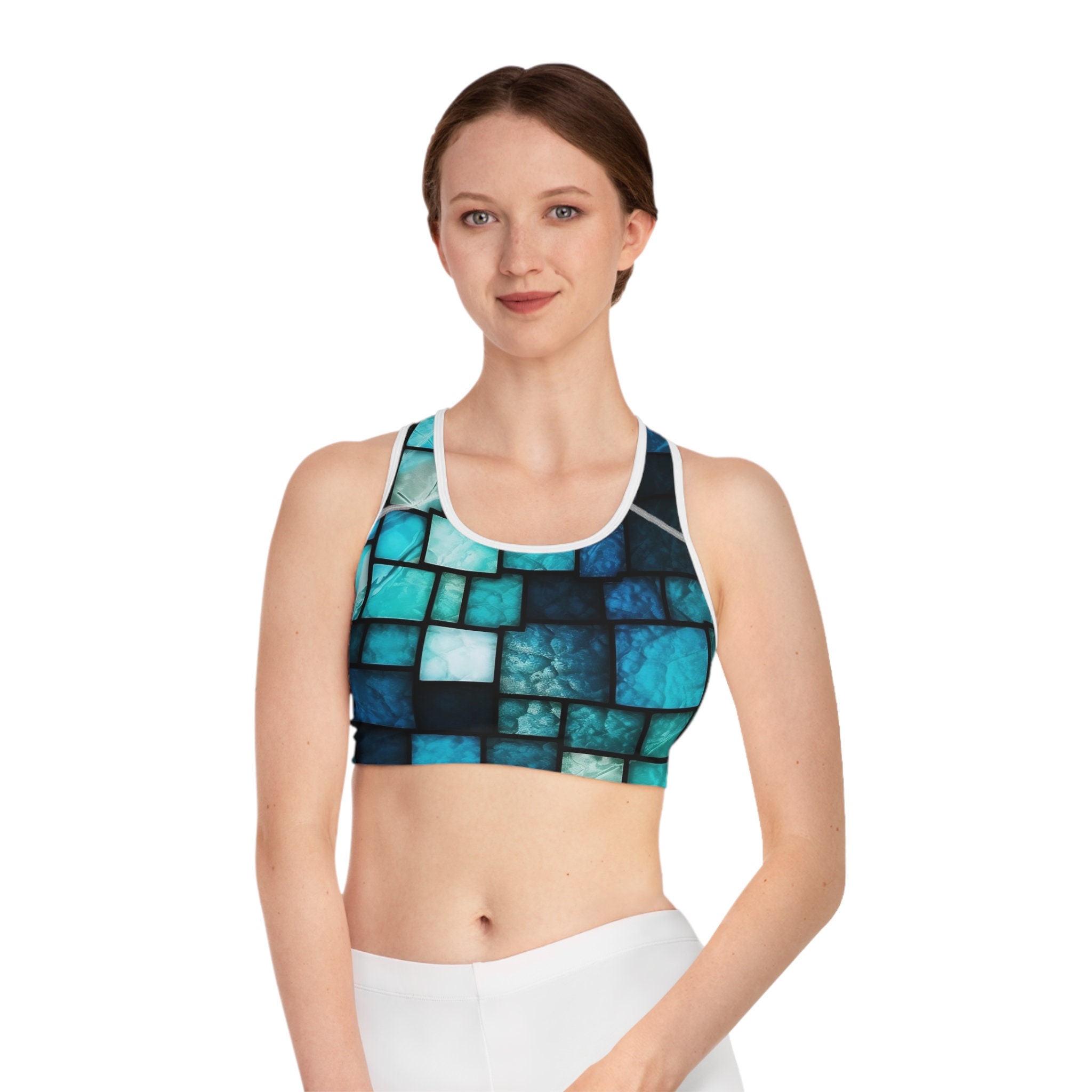 Black and Teal Stained Glass Looksports Bra AOP - Etsy