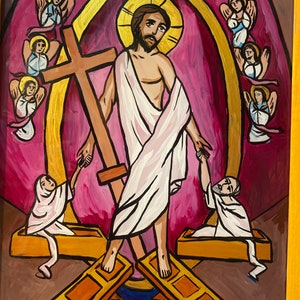 Resurrection Coptic Icon, Old Ethiopian Christian Prayer Icon, Easter ...