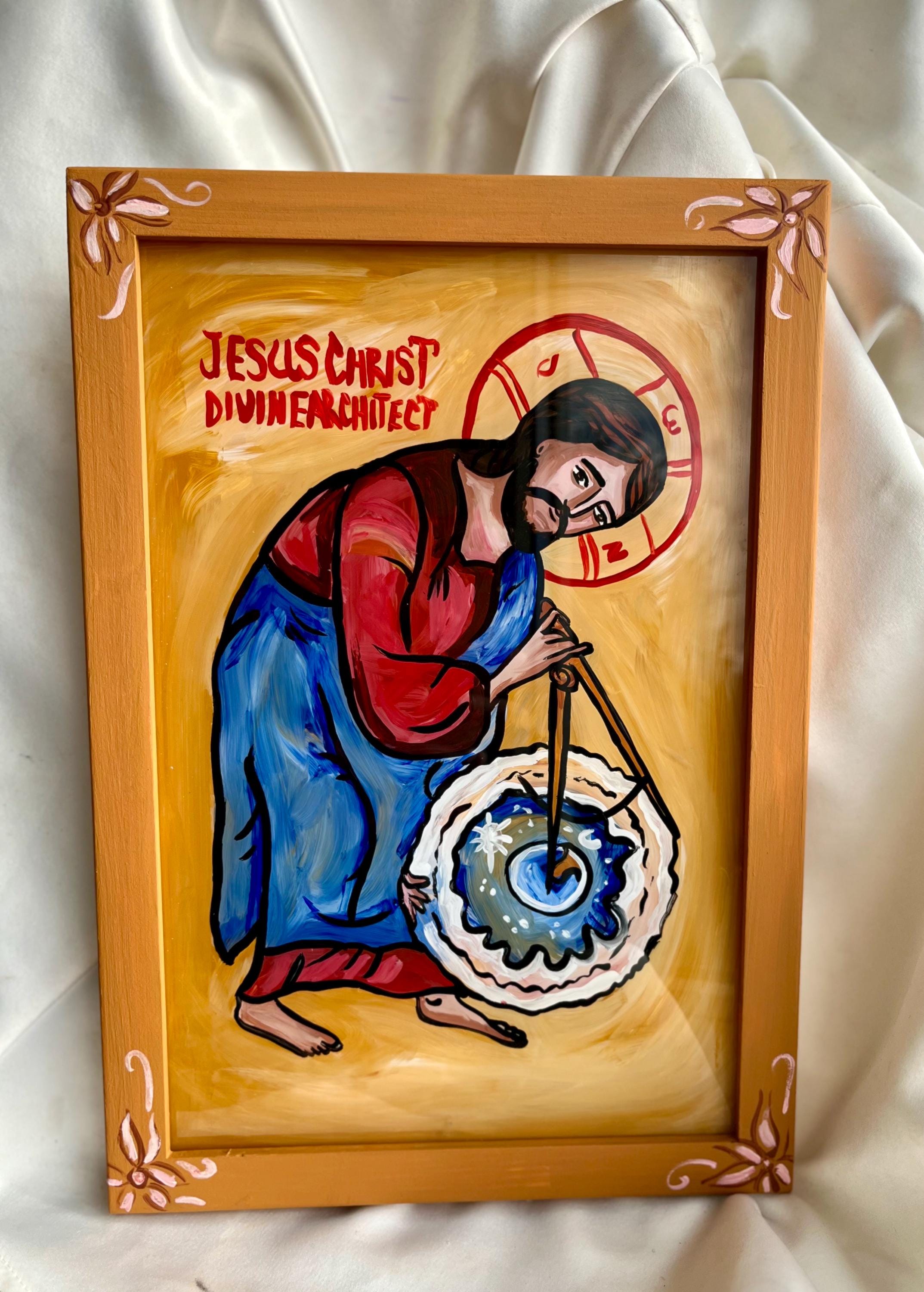 Hand-painted Jesus Christ Icon on Glass ,divine Architect, Byzantine ...