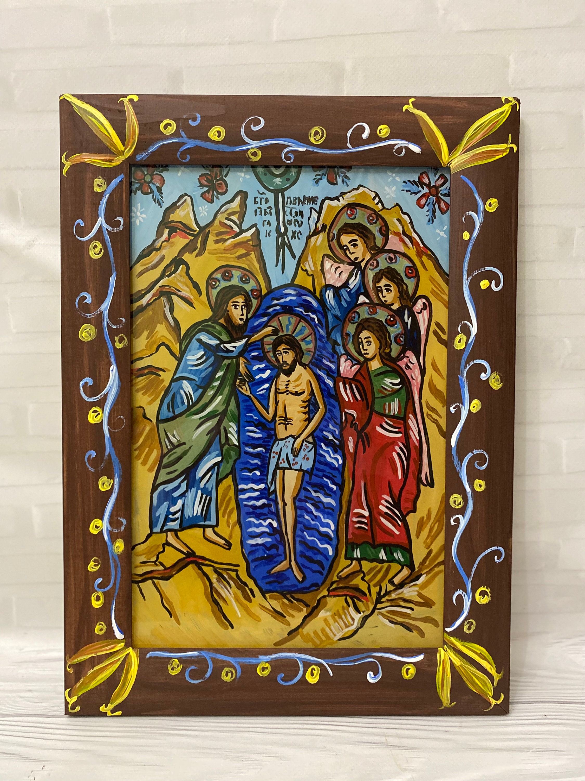 Theophany Icon: Baptism of Christ in Jordan – Hand-painted Reverse ...