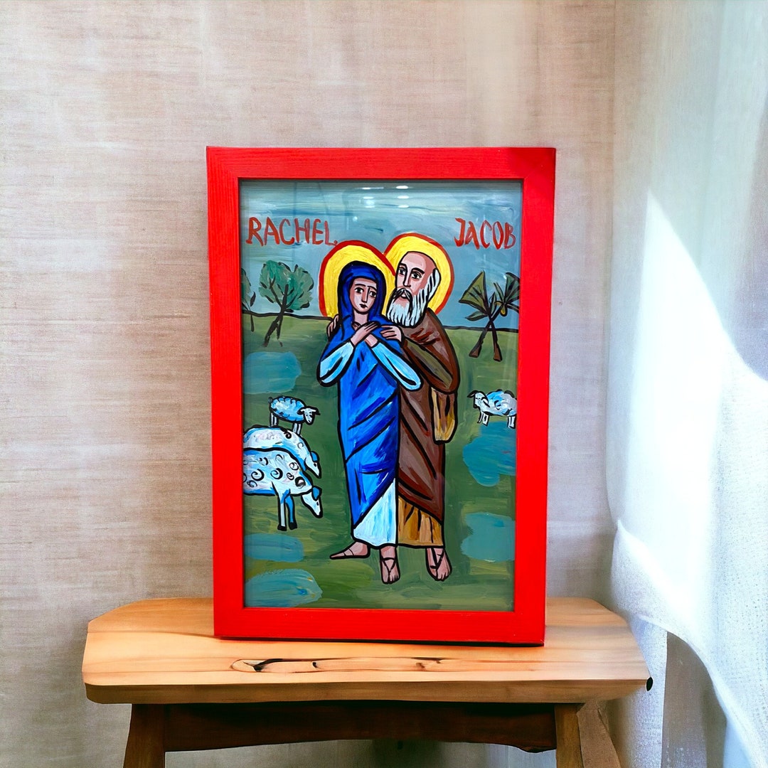 Prophet Jacob and Rachel Coptic Icon on Glass, Hand Written Icon to ...