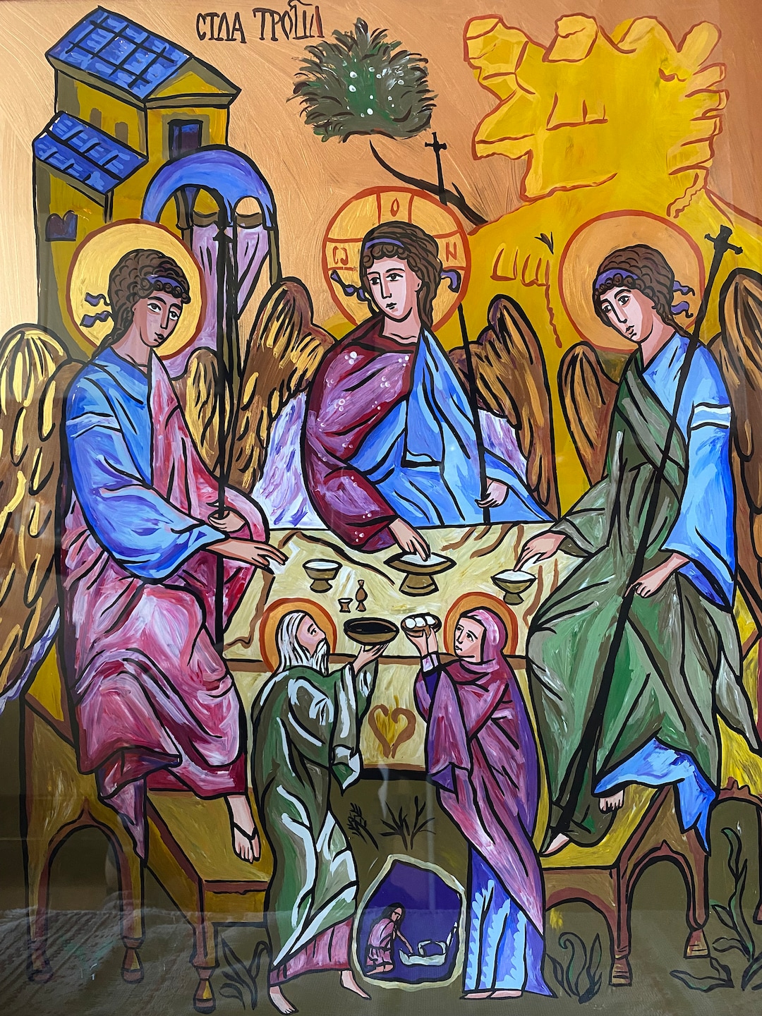 Handpainted Big Wall Icon of Holy Trinity, Orthodox Icon of Holy ...
