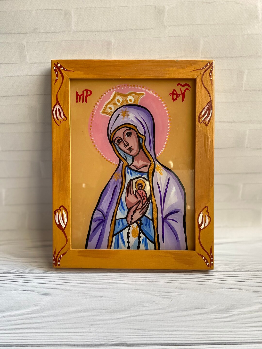 Icon Our Lady of Fatima, Christian Hand Painted Icon on Glass, Catholic ...
