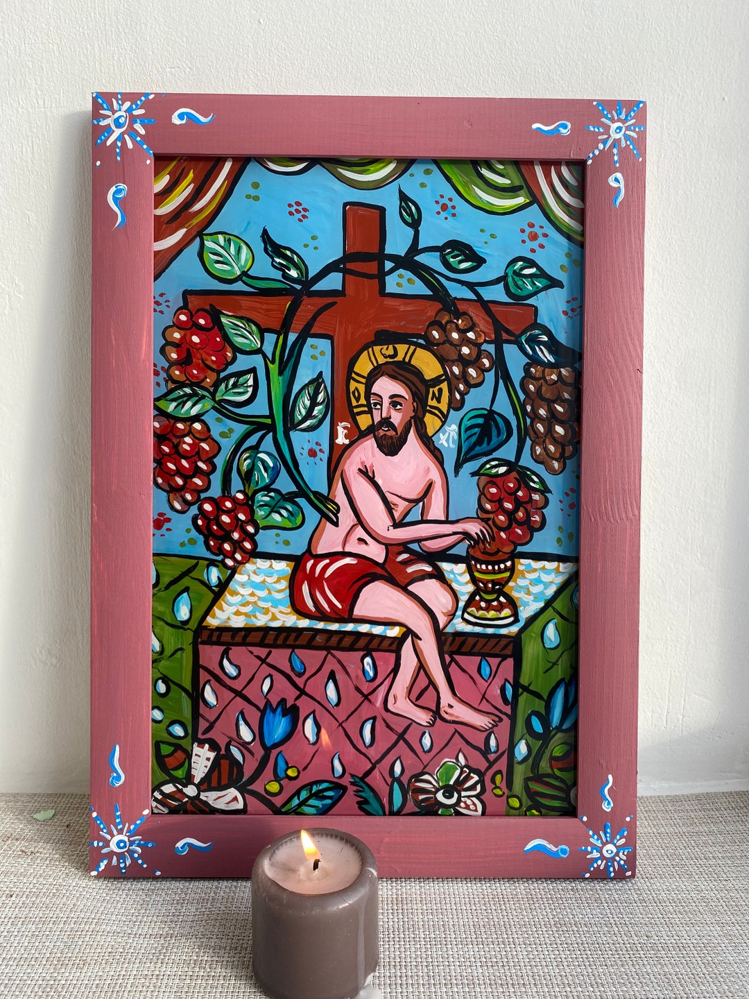 Hand-painted Christ True Vine Icon on Glass – Eucharistic Christian ...