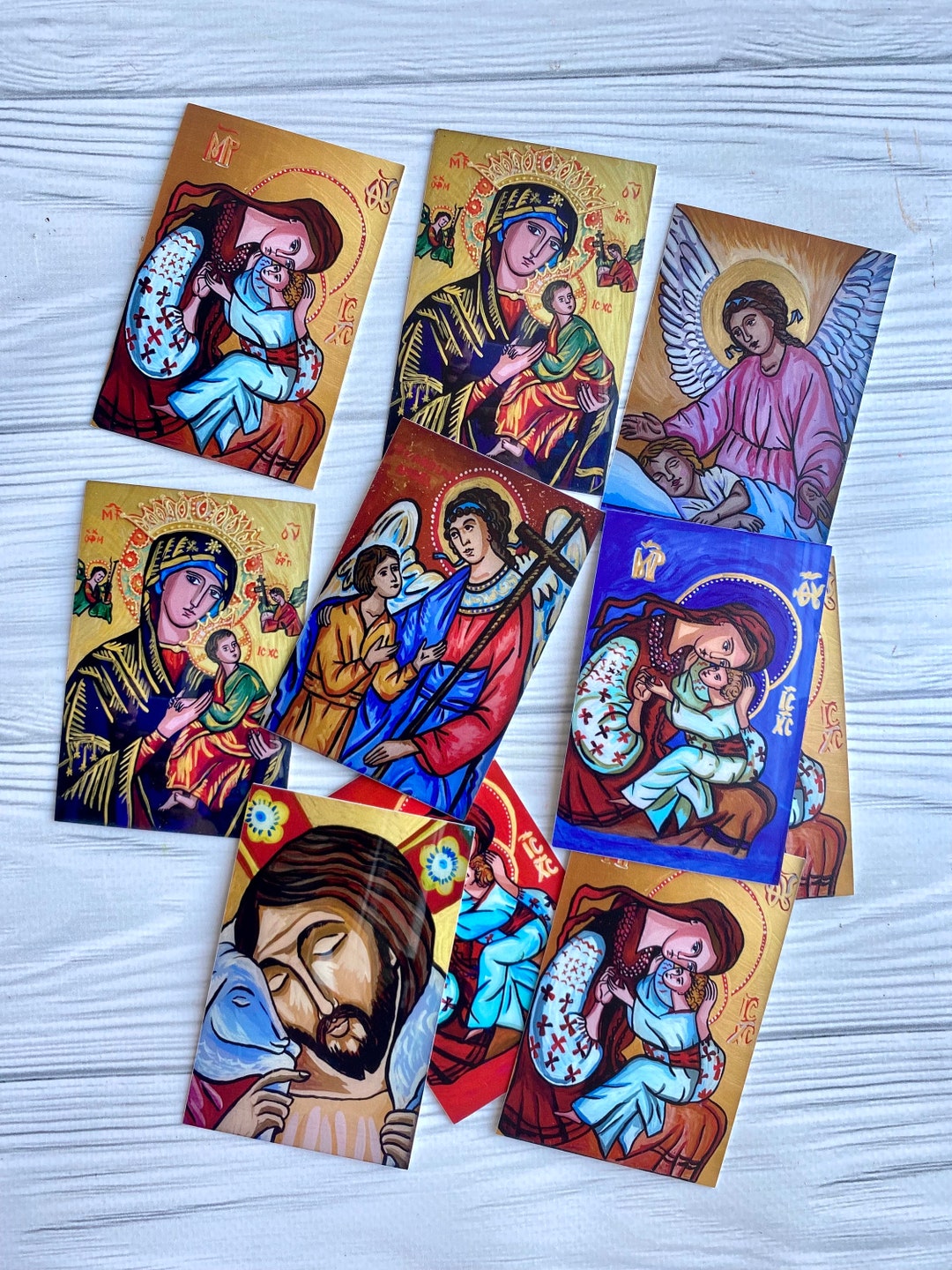 Set of 10 Small Icons, Miniature Gift Icon, Orthodox Baptism, Greek ...