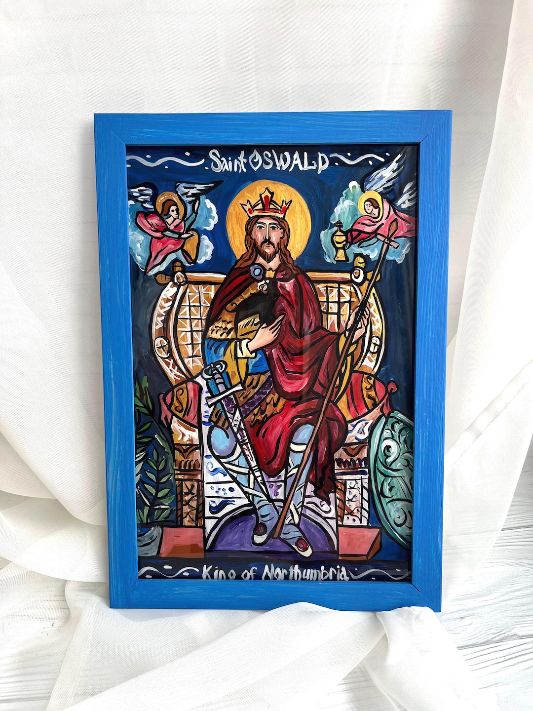 Saint Oswald King of Northumbria Icon on Glass - Hand-painted King ...