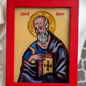 Hand-painted Saint John the Theologian Icon on Glass | Orthodox ...