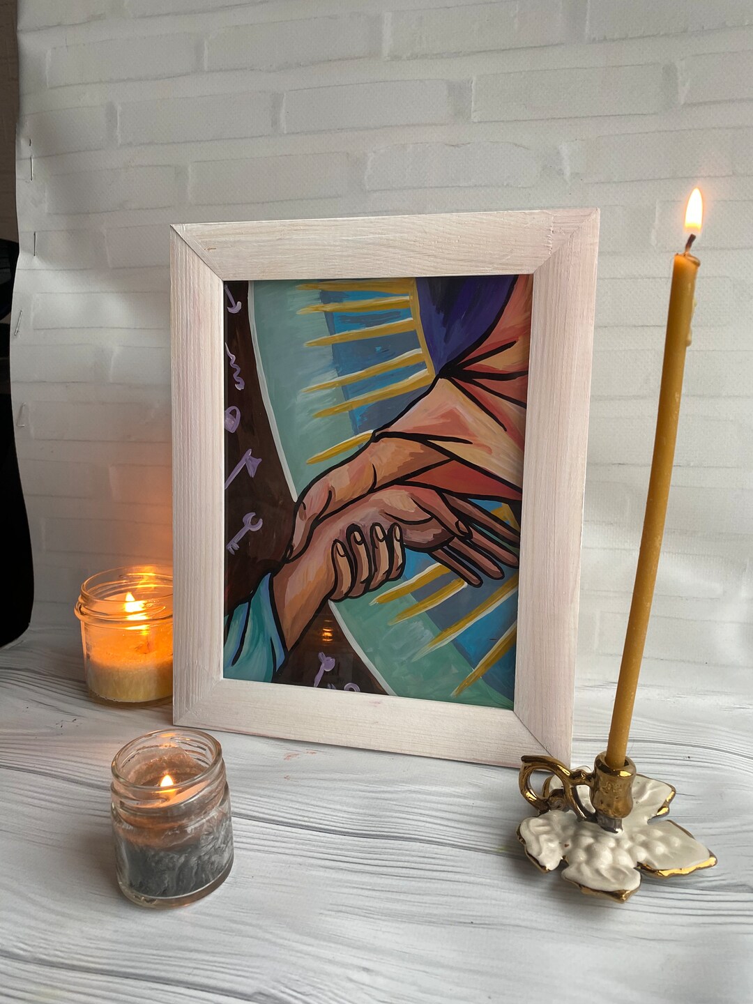 Hand of Jesus Christ and Adam, Ukrainian Folk Icon on Glass, Orthodox ...