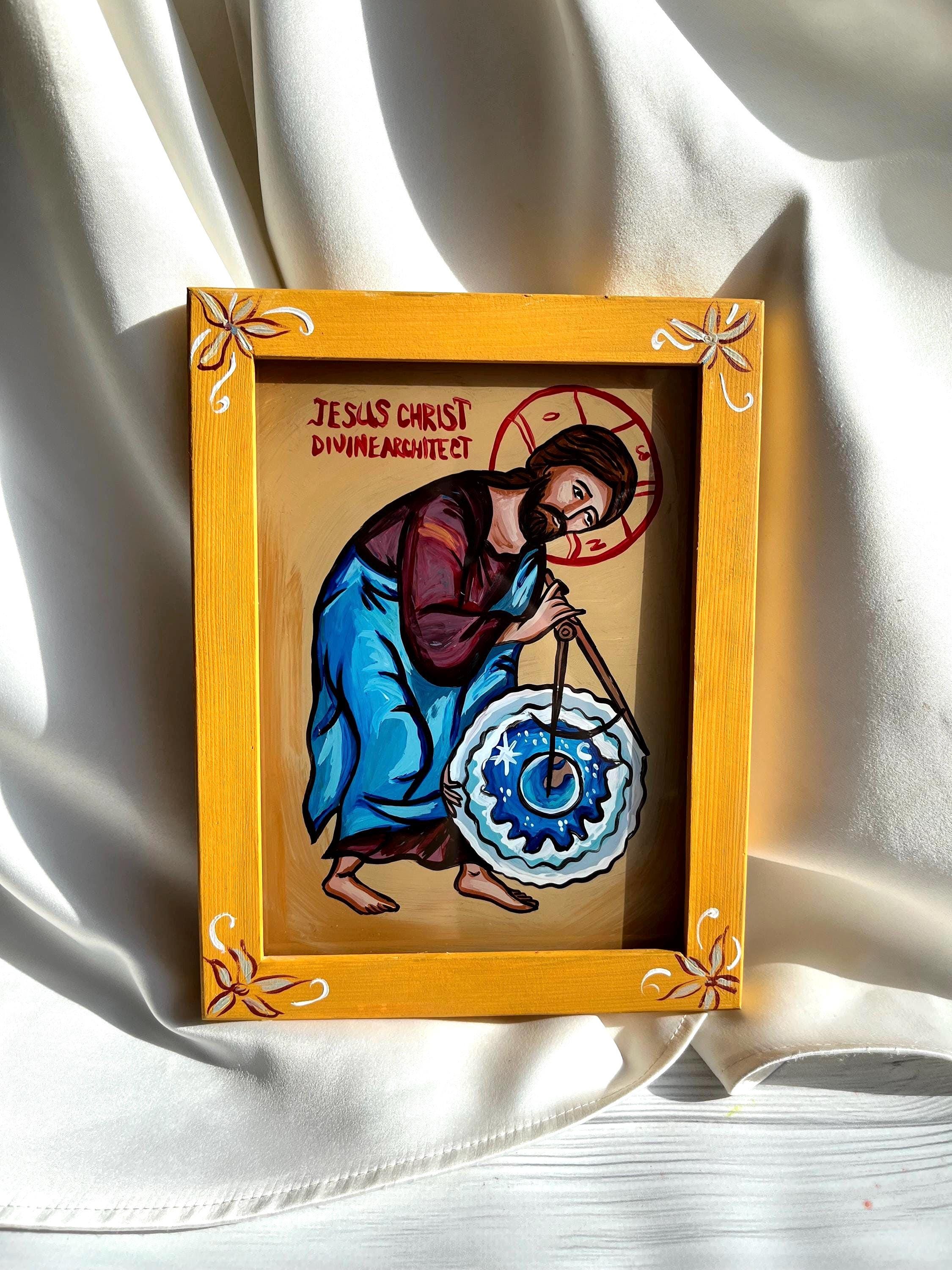 Hand-painted Jesus Christ Icon on Glass ,divine Architect, Byzantine ...