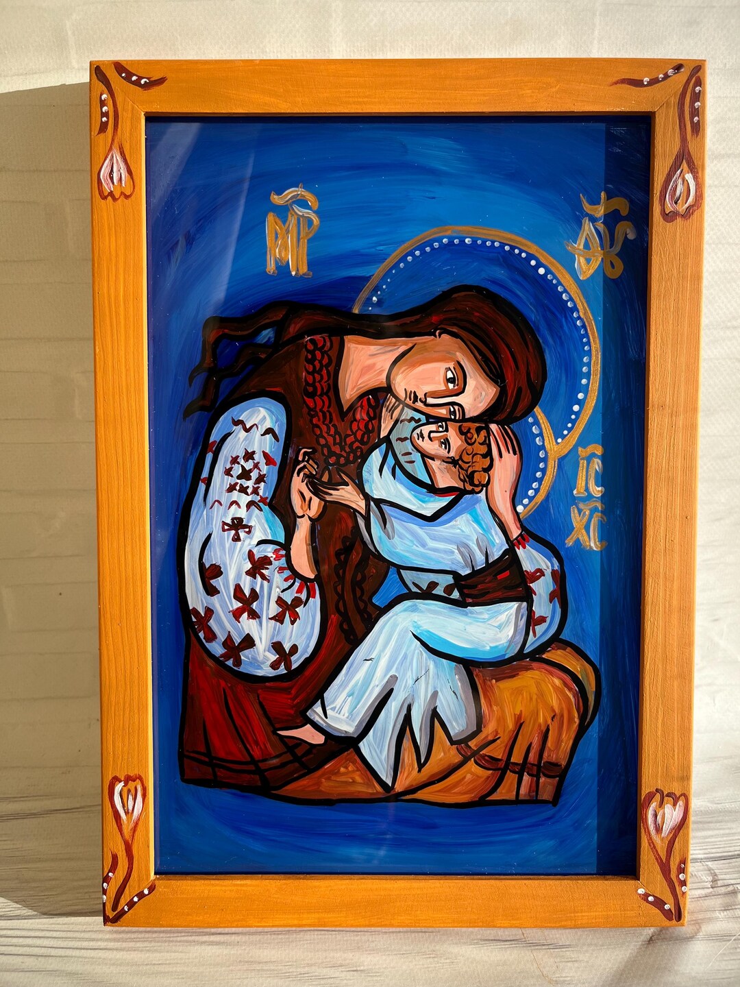 Kyivska Madonna Christmas Icon – Hand Painted Mary and Jesus on Glass ...