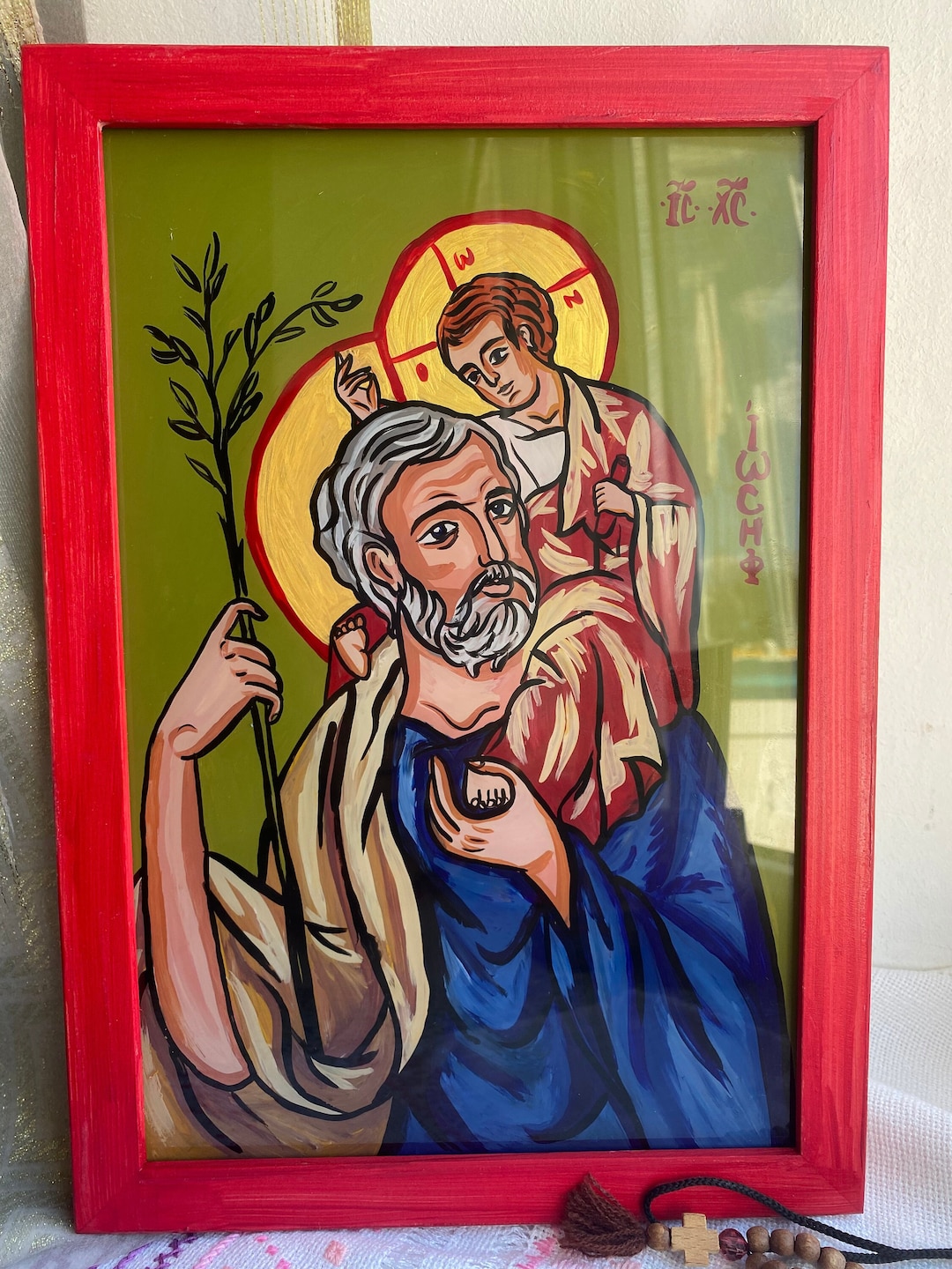 Saint Joseph and Baby Jesus Christ, Saint Joseph Icon, Hand Painted ...