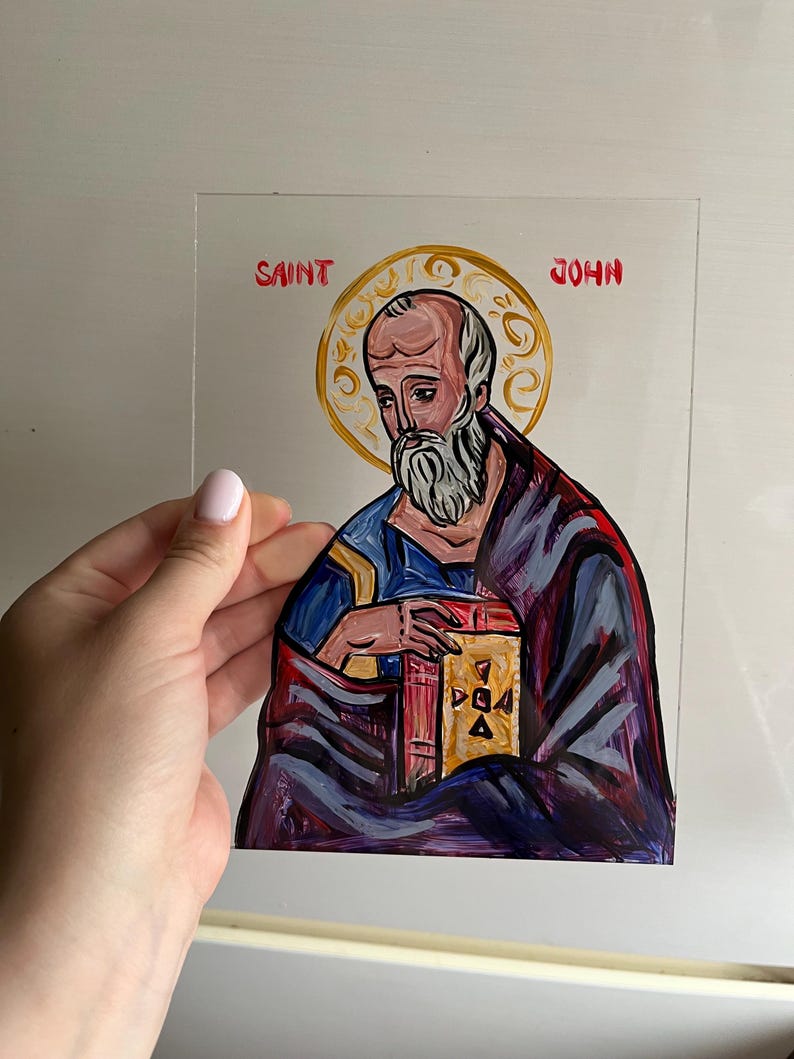 Hand-painted Saint John the Theologian Icon on Glass | Orthodox ...