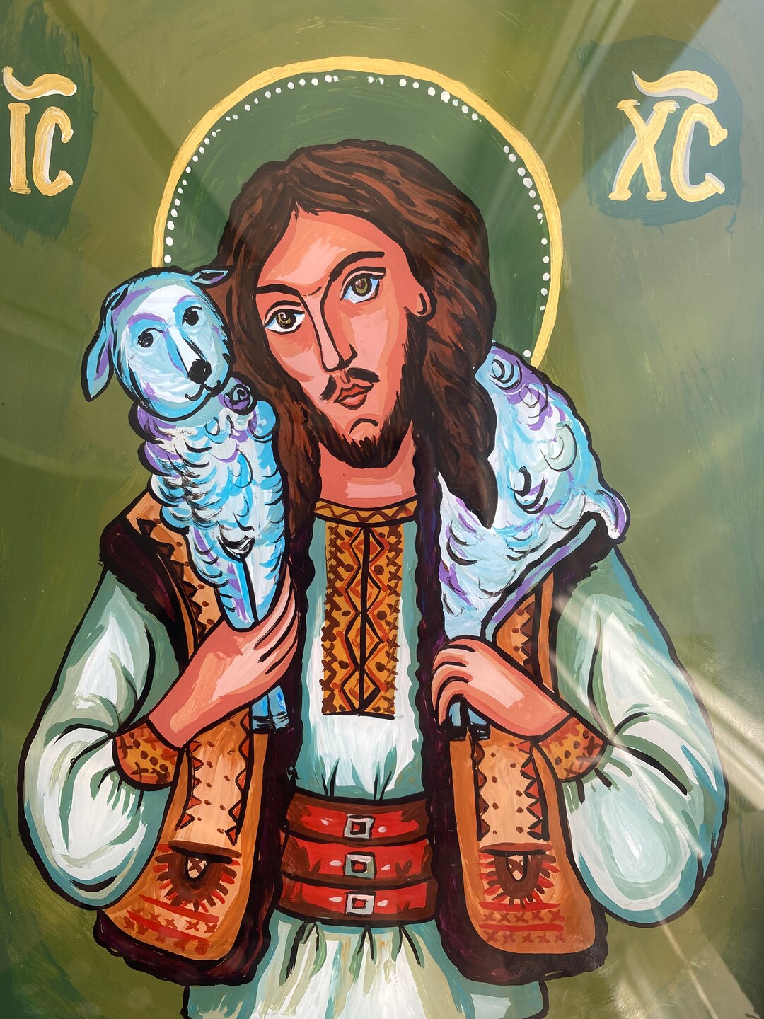 Jesus Christ Good Shepherd Icon – Hand-painted Ukrainian Reverse Glass ...