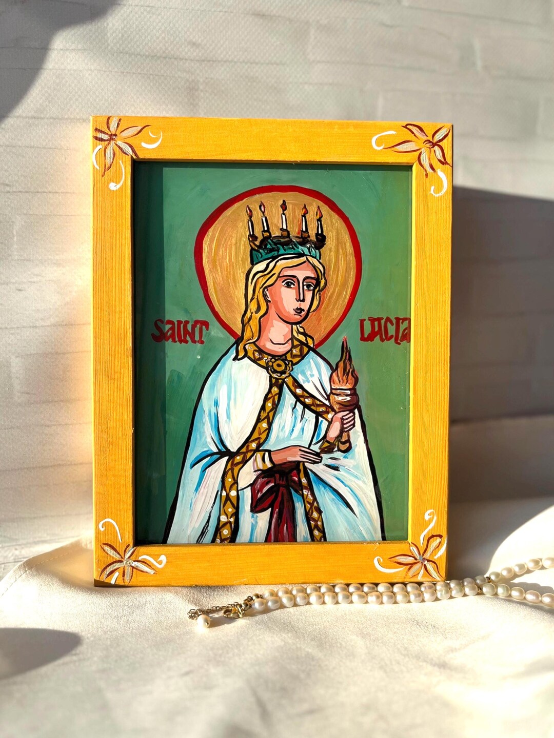 Lucia of Syracuse With Candle Crown Hand-painted Icon Glass – Sicilian ...