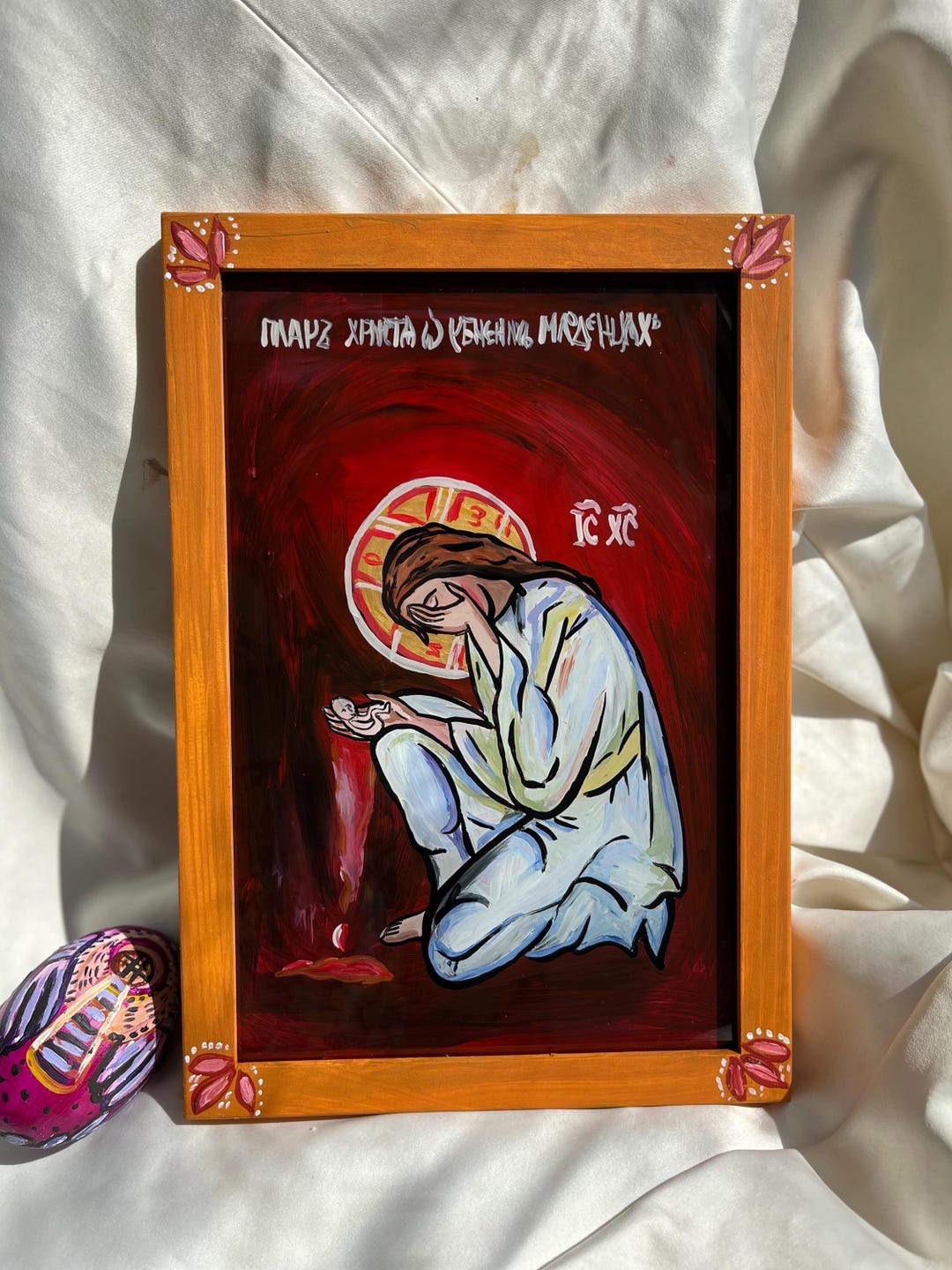 Icon Jesus Christ Weeping for the Unborn on Glass – Hand-painted Modern ...