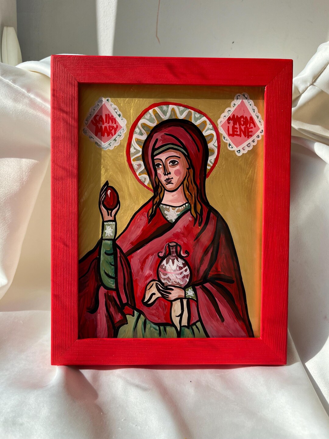 Mary Magdalene Hand-painted Icon - Christian Icon on Glass - Religious ...