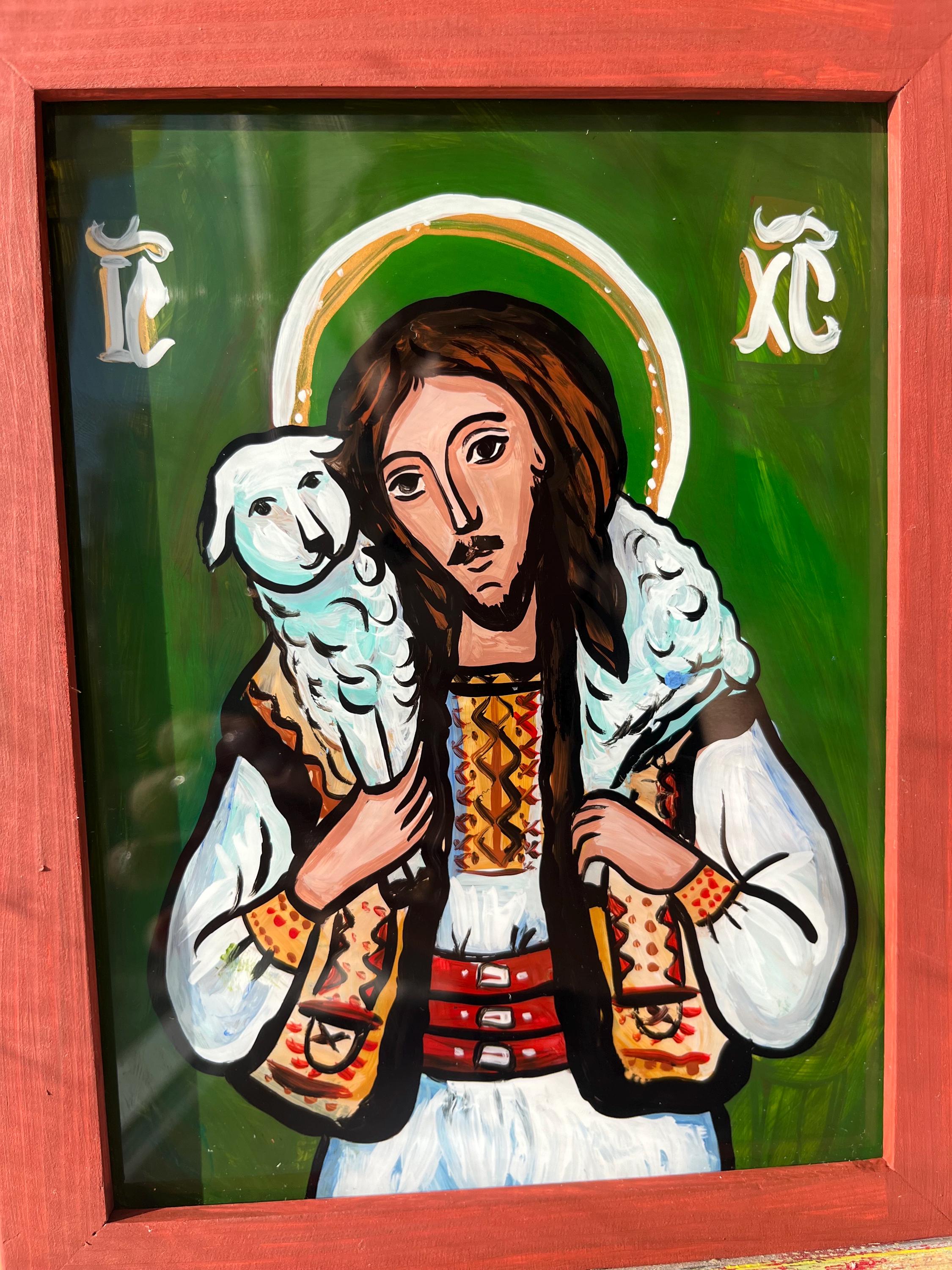Jesus Christ Good Shepherd Icon – Hand-painted Ukrainian Reverse Glass ...