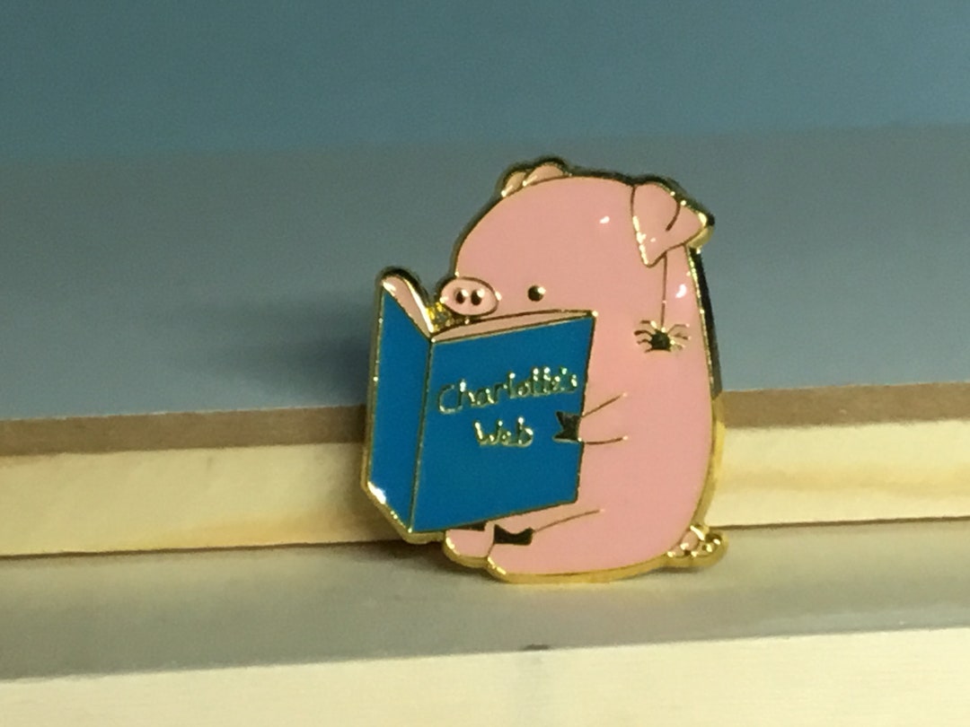 Pig Reading Charlotte’s Web With a Little Spider Enamel Pin - Etsy