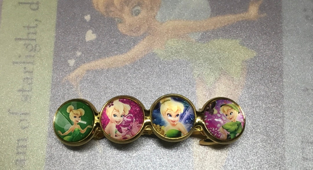 Cute Tinkerbell Barrette With Four Cute Pictures Under Glass Domes. - Etsy