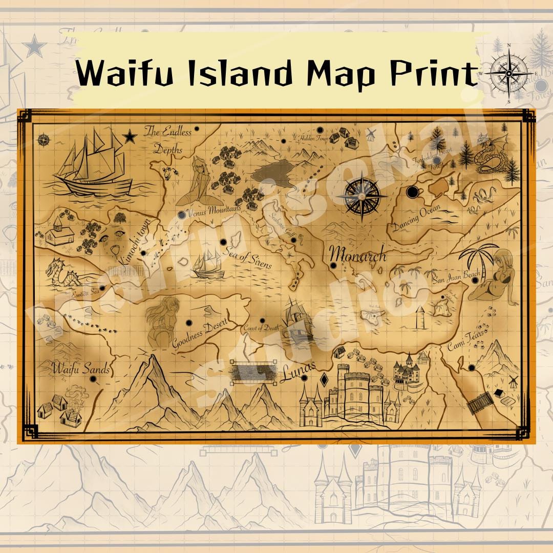 Anime Waifu Island Map Print I Game Map Print - Etsy