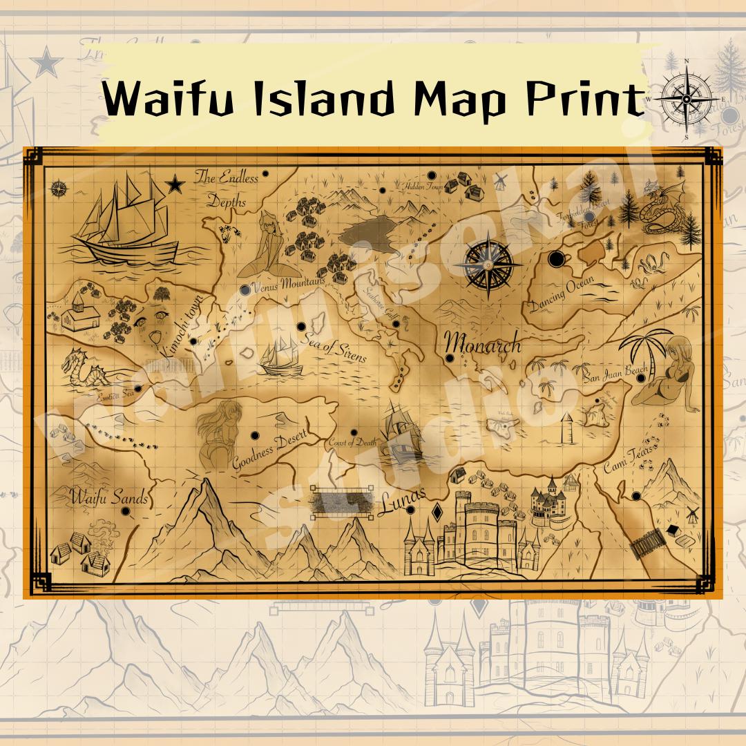 Anime Waifu Island Map Print I Game Map Print - Etsy