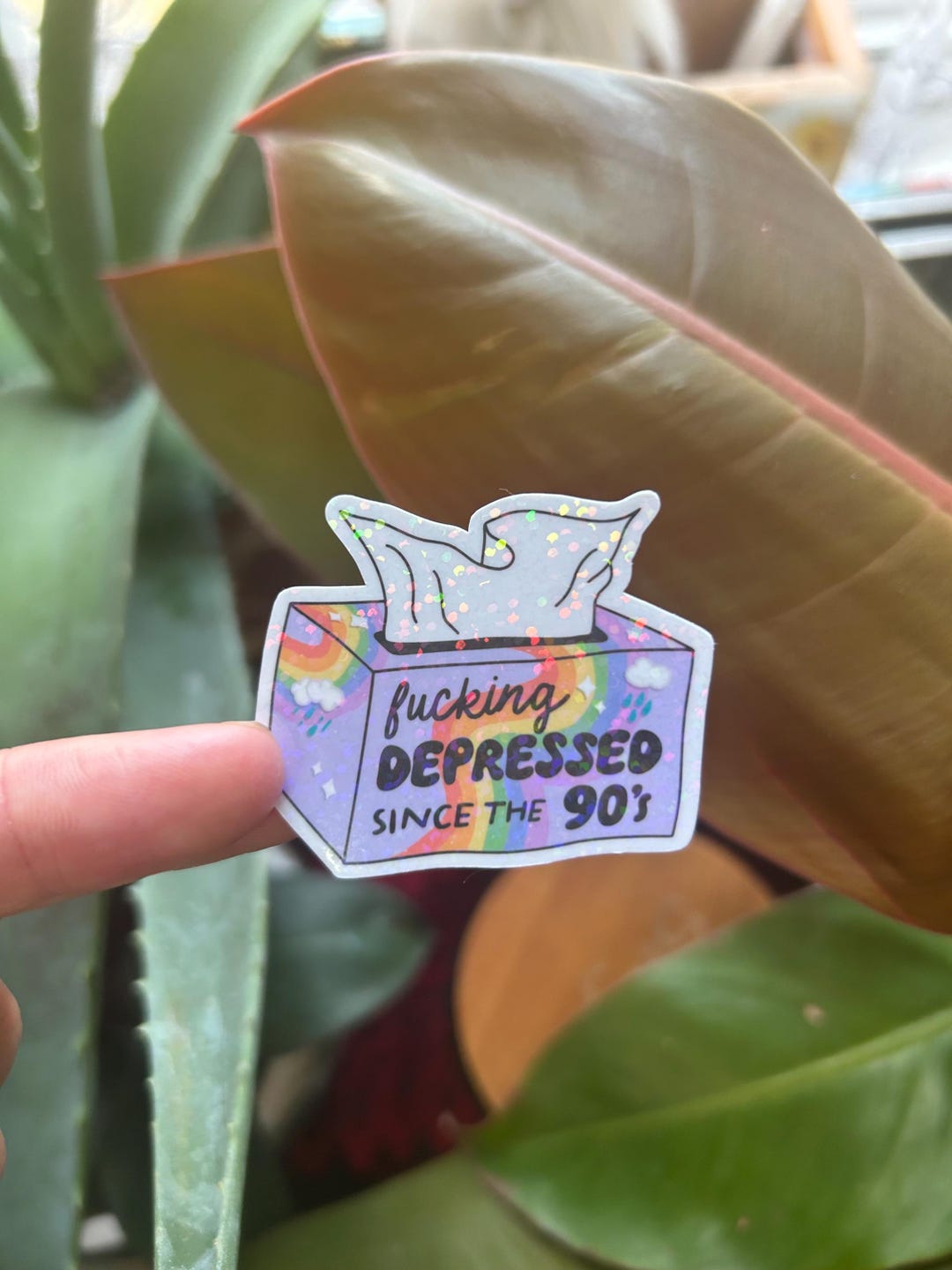 Depressed Since the 90's Sticker: Holographic Vinyl Funny Sticker - Etsy