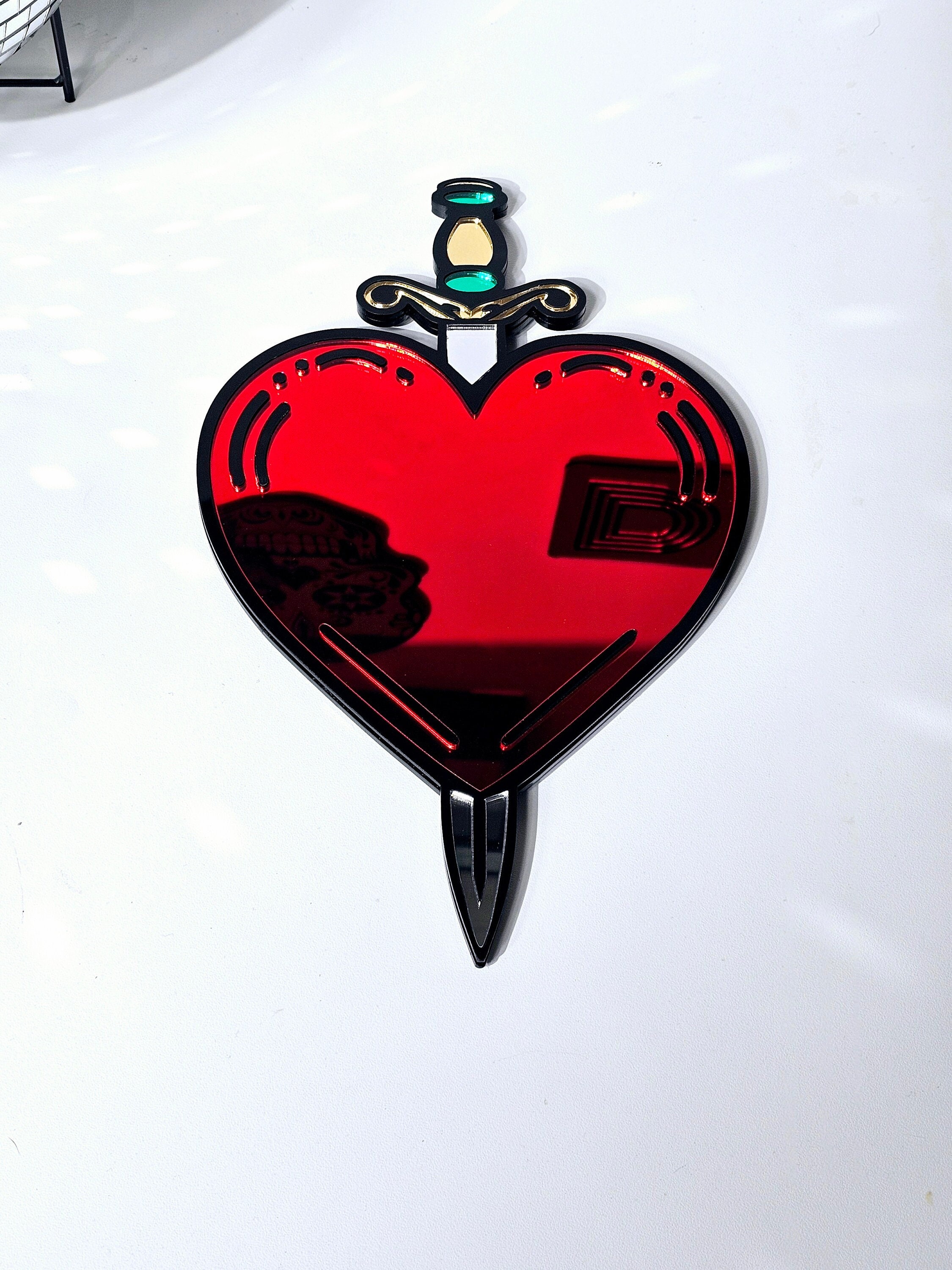 Heart & Dagger Mirror Tattoo Style Rockabilly Emo Goth Dopamine Decor ...