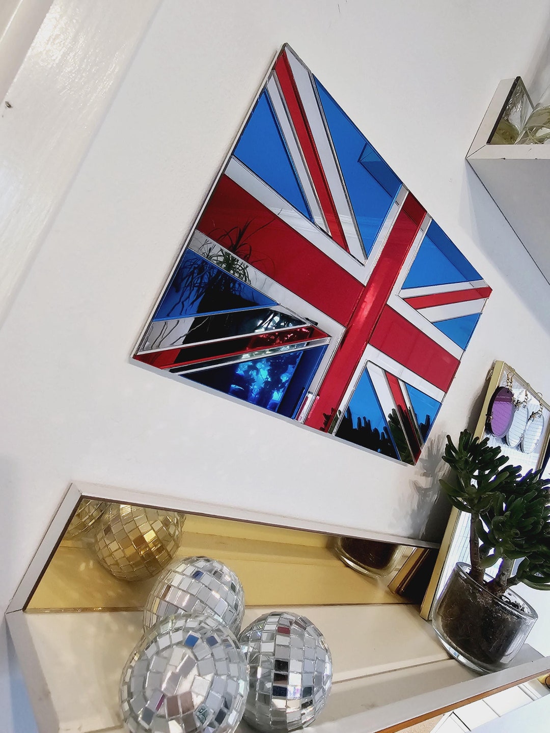 Union Jack Flag Mirror Wall Art United Kingdom British Dopamine Decor ...