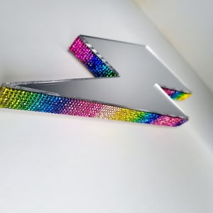 Rainbow Rhinestone Lightning Bolt Mirror: Handmade Eclectic Wall Decor ...