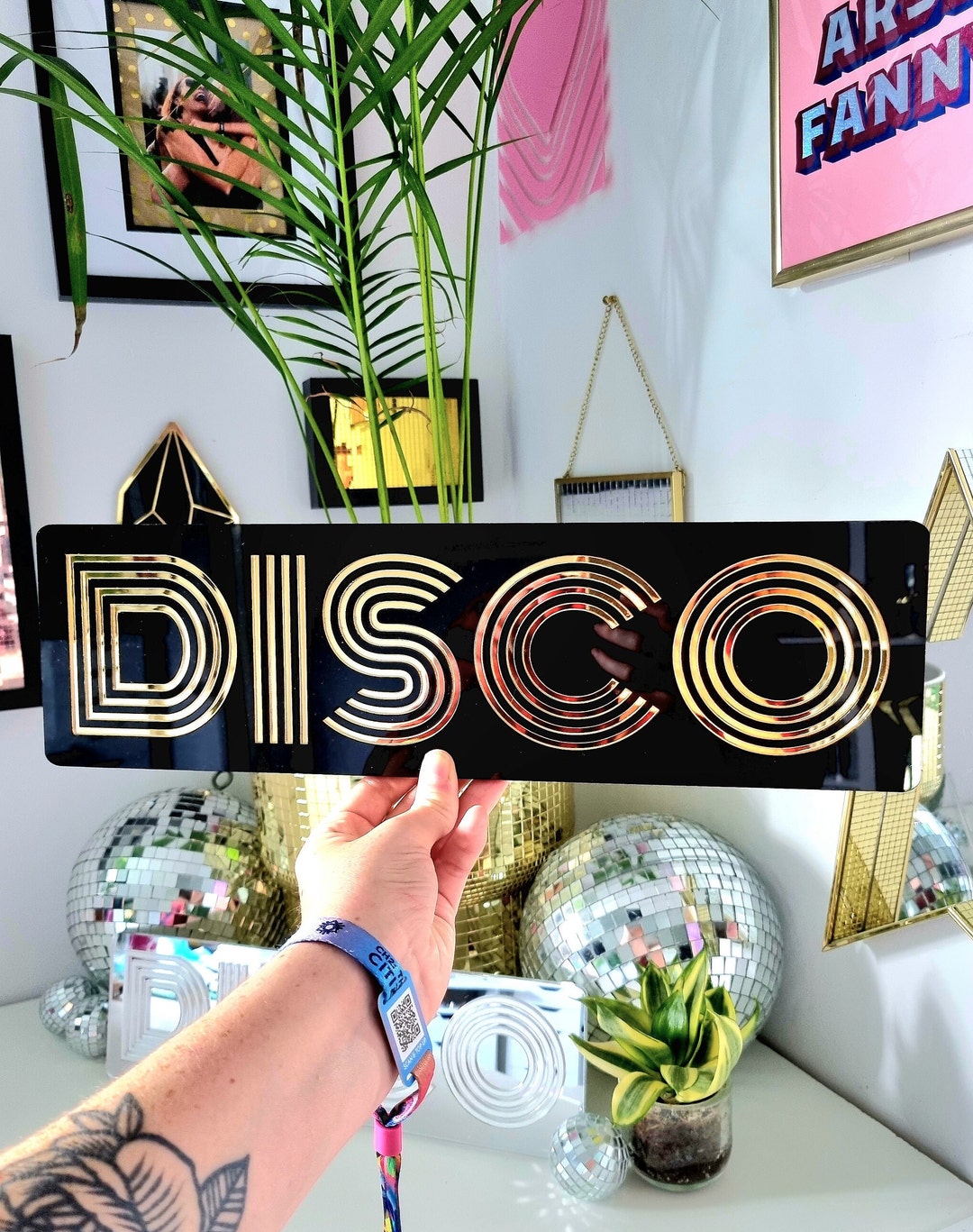 Handmade DISCO Mirror | Customisable Wall Art | Wall Decor | Door Sign ...