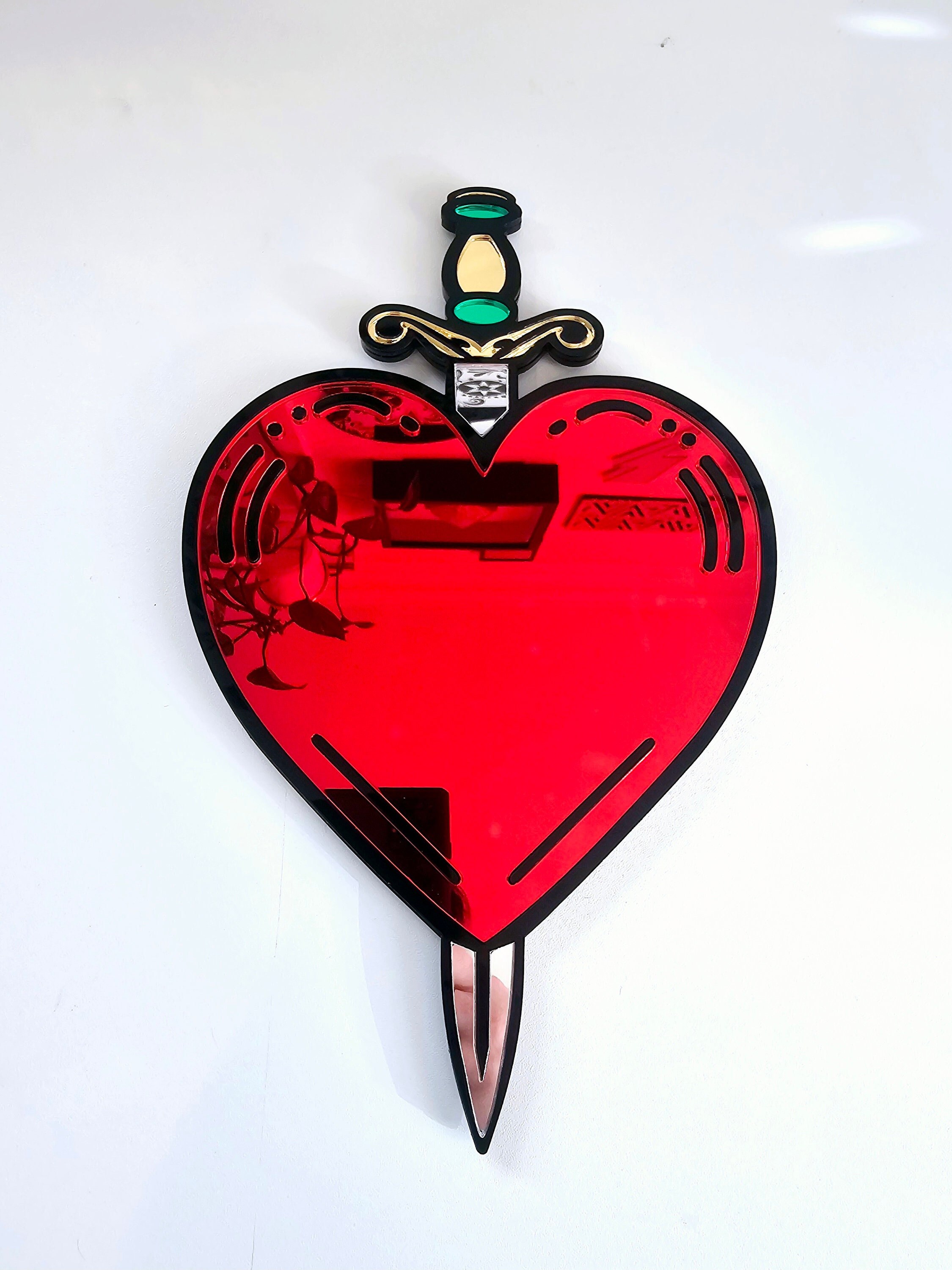 Heart & Dagger Mirror Tattoo Style Rockabilly Emo Goth Dopamine Decor ...