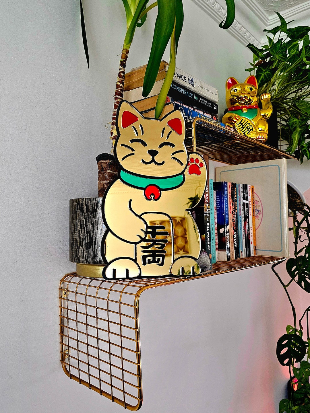 Handmade Japanese Gold Waving Cat Mirror | Maneki-neko | Lucky Symbol ...