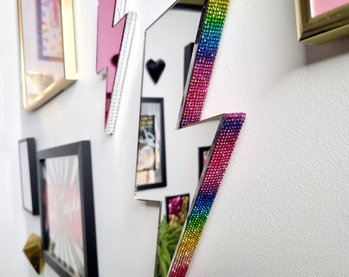 Handmade Rainbow Lightning Bolt Mirror SECONDS | Wall Decor ...
