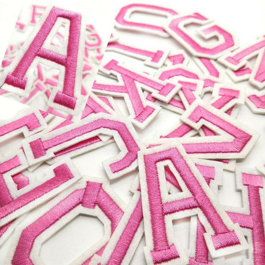 PINK Letter Patch Patches Sew on / Iron on Alphabet Embroidered Clothes ...