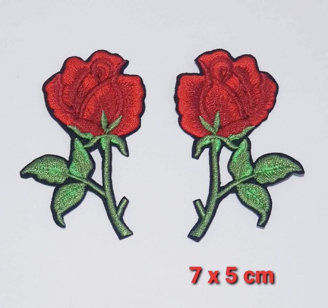Paar rote Rosen Patches Aufbügler / Sew On Gestickte Rose Blume Patch ...