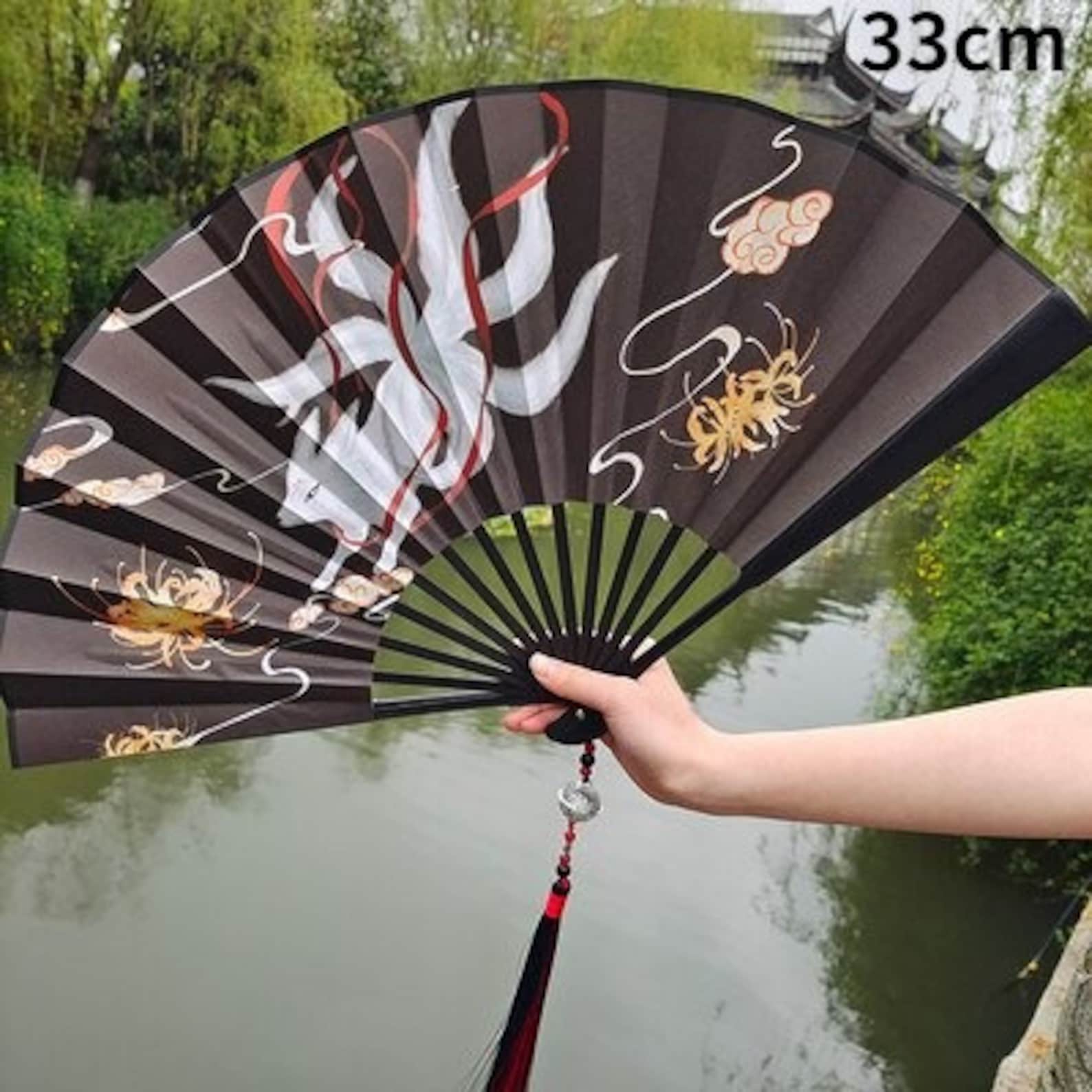Silk Folding Fan Bamboo Handle Japanese Motive Retro Hand - Etsy