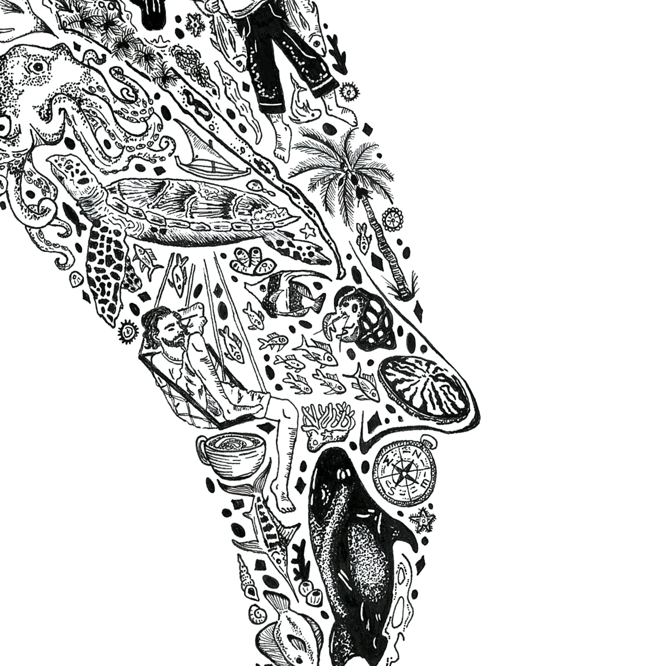 Maldives Whale Shark Print - Hand Drawn, Pen and Ink, A3 Sized ...