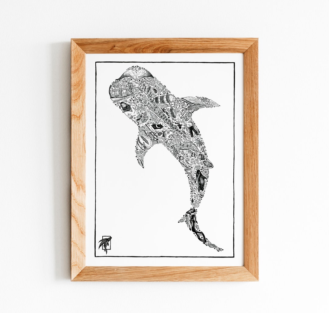 Maldives Whale Shark Print - Hand Drawn, Pen and Ink, A3 Sized ...