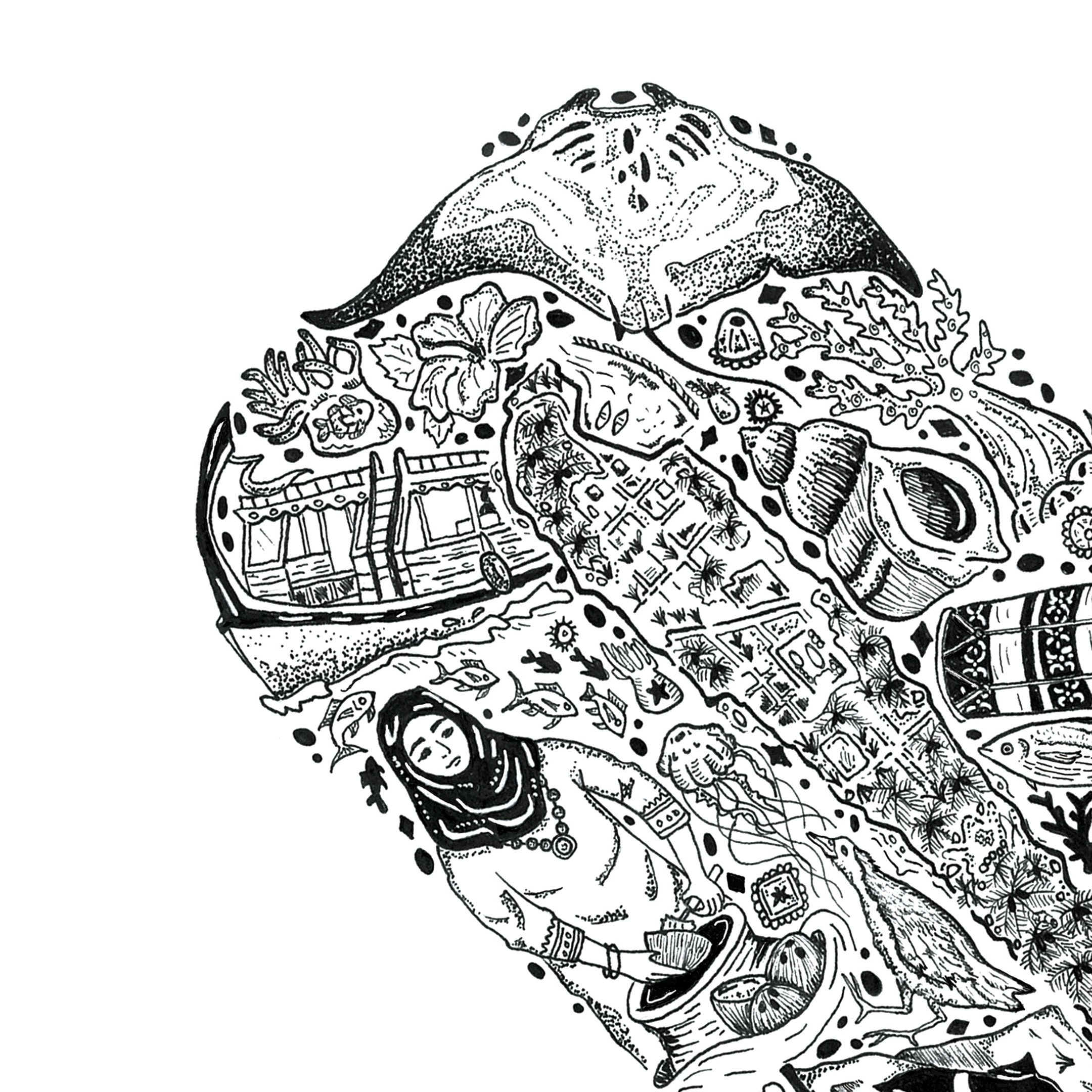 Maldives Whale Shark Print - Hand Drawn, Pen and Ink, A3 Sized ...