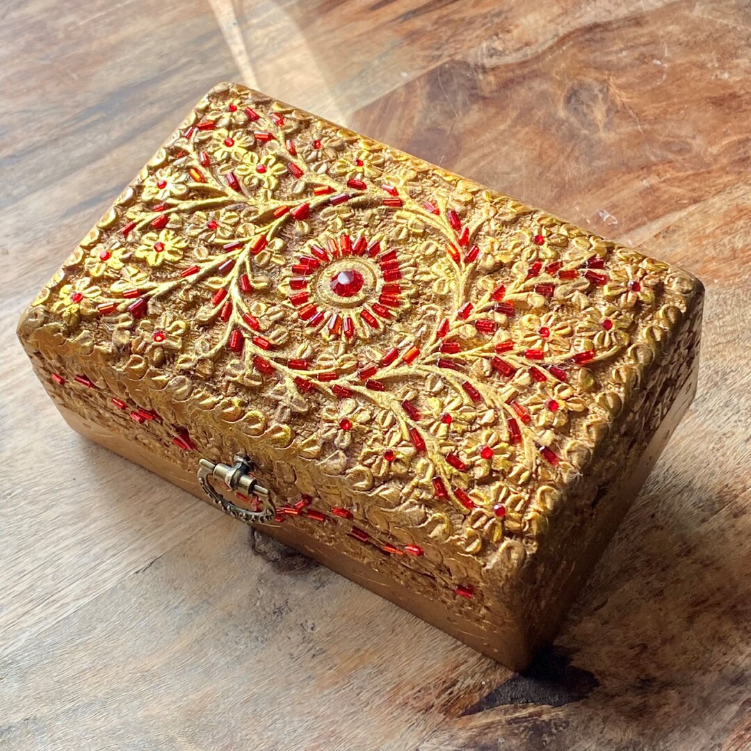 Four Buds of Christ Prayer Box - Red Crystal Golden Prayer Box - Budded ...